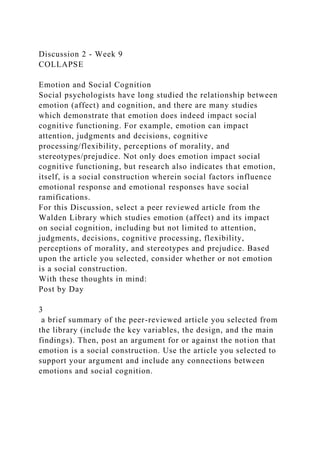Discussion 2 - Week 9COLLAPSEEmotion and Social CognitionSoc.docx