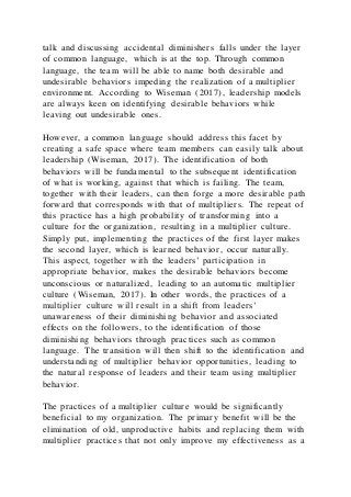 Discussion 2 Becoming a MultiplierAnalyze how leaders build a Mul | DOCX