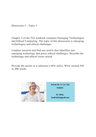 Discussion 3 - Topic 3Chapter 2 of the TIA textbook ex | DOCX