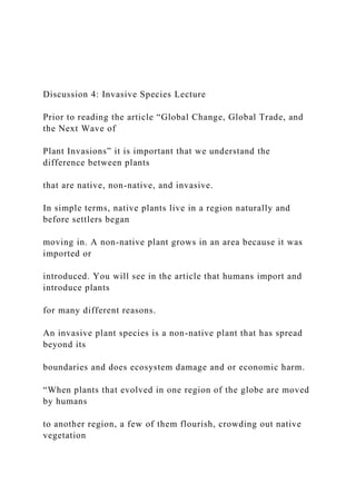Discussion 4 Invasive Species Lecture Prior to reading th.docx