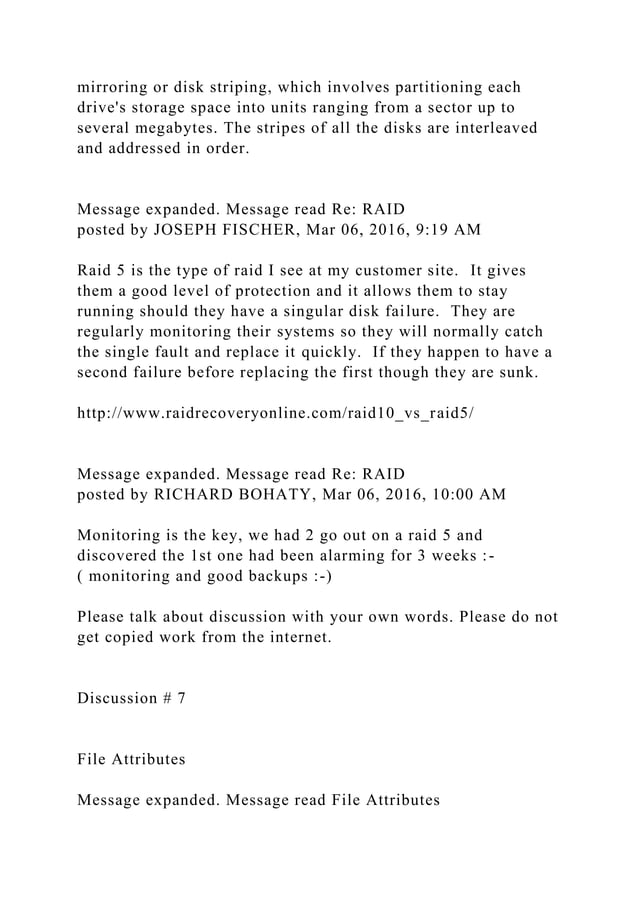 Discussion # 6RAIDMessage expanded. Message read RAIDposte.docx