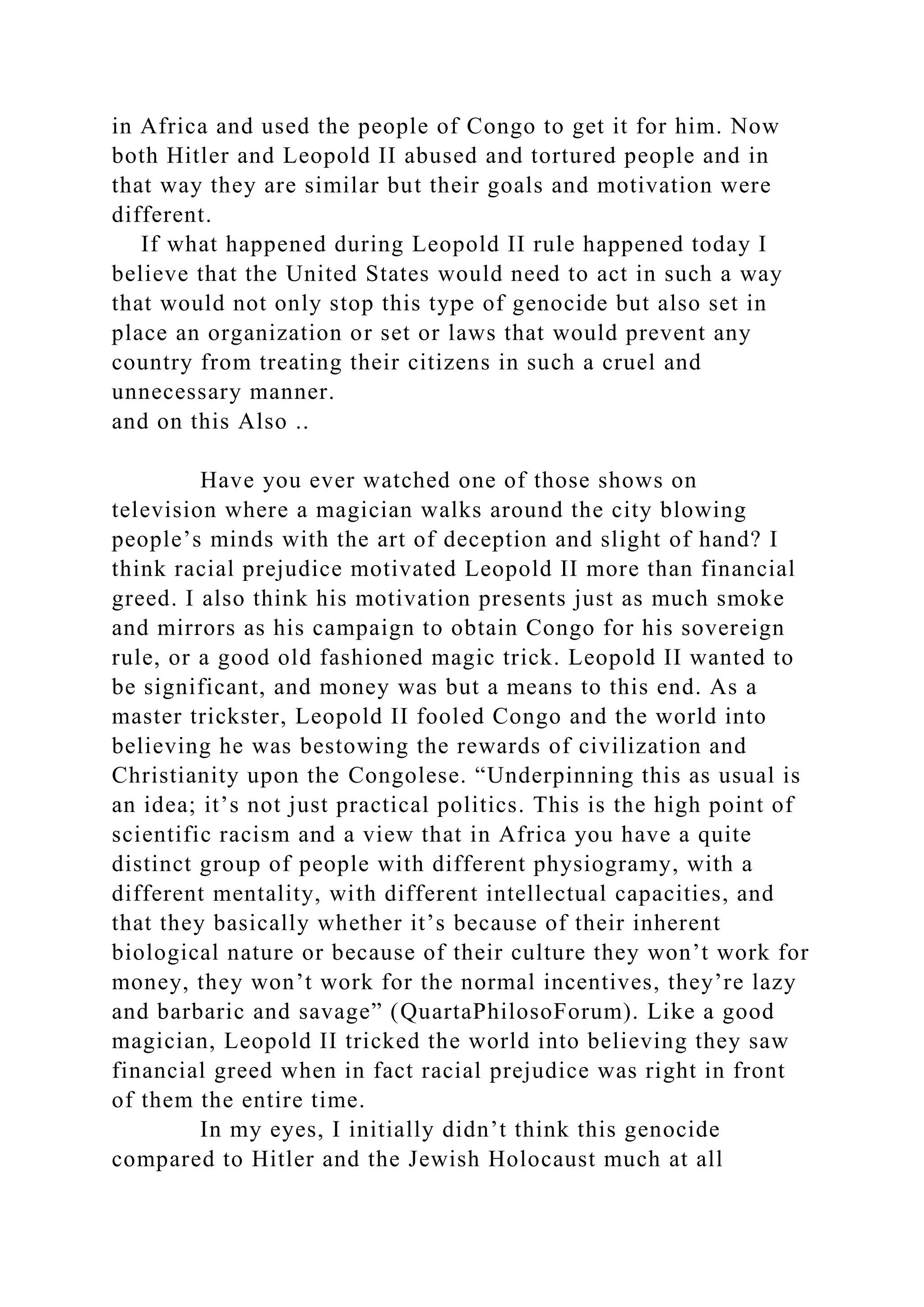 Discussion Board 1 King Leopold II and the Belgian Congo Genocide..docx