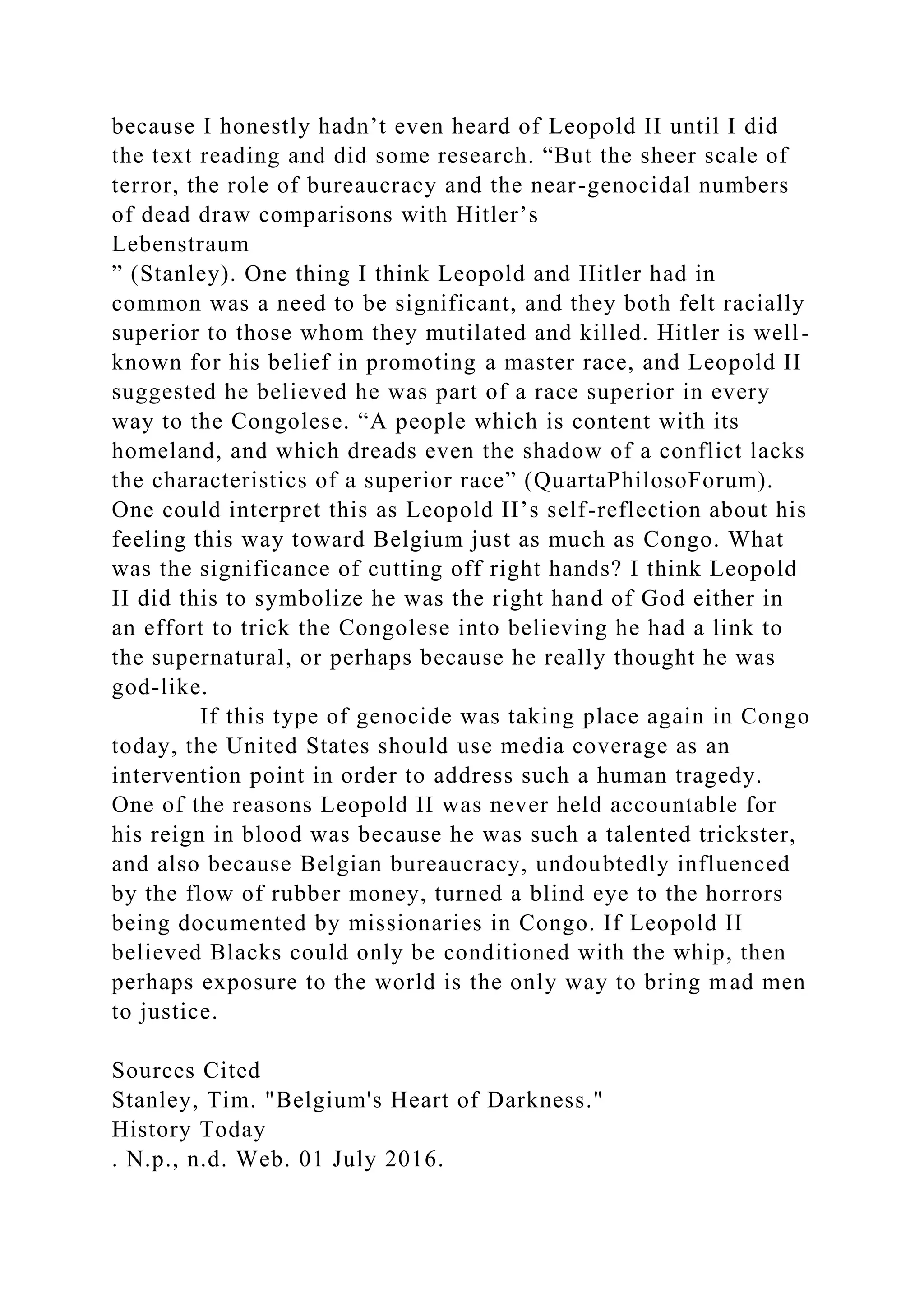 Discussion Board 1 King Leopold II and the Belgian Congo Genocide..docx