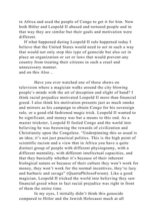 Discussion Board 1 King Leopold II and the Belgian Congo Genocide..docx