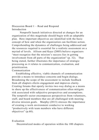 Discussion Board 1 – Read and RespondIntroduction .docx