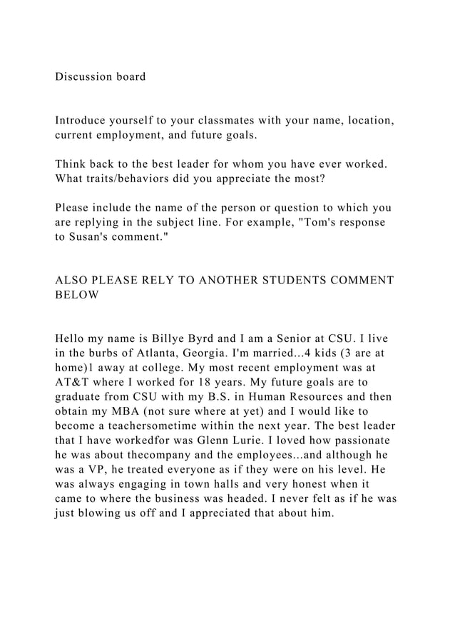 Discussion board Introduce yourself to your classmates with yo | DOCX