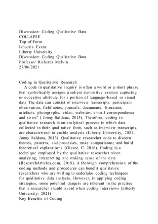 Discussion Coding Qualitative DataCOLLAPSETop of FormIkhuor | PDF