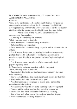 DISCUSSION DEVELOPMENTALLY APPROPRIATE ASSESSMENT PRACTICESCrit.docx