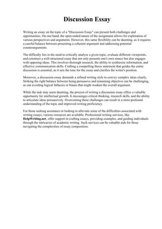 Discussion Essay. Siena Heights University | PDF