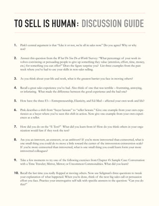 Discussion Guide HerBookChats To Sell Is Human by Daniel H. Pink | PDF