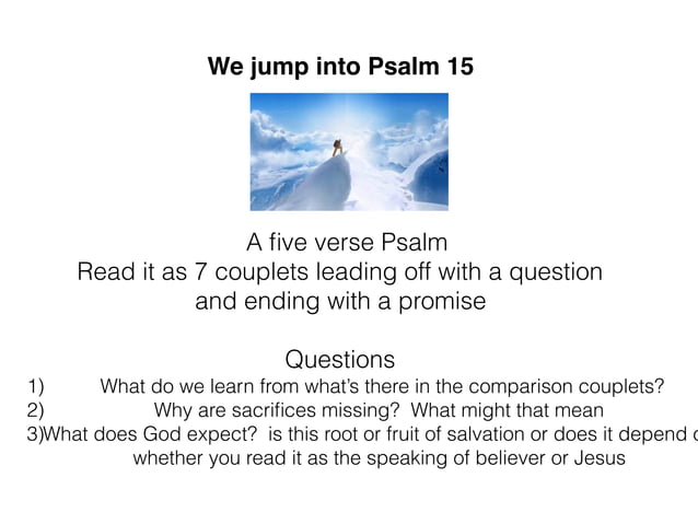 Discussion guide week 3 - Psalm 15 | PDF | Christianity | Religion ...