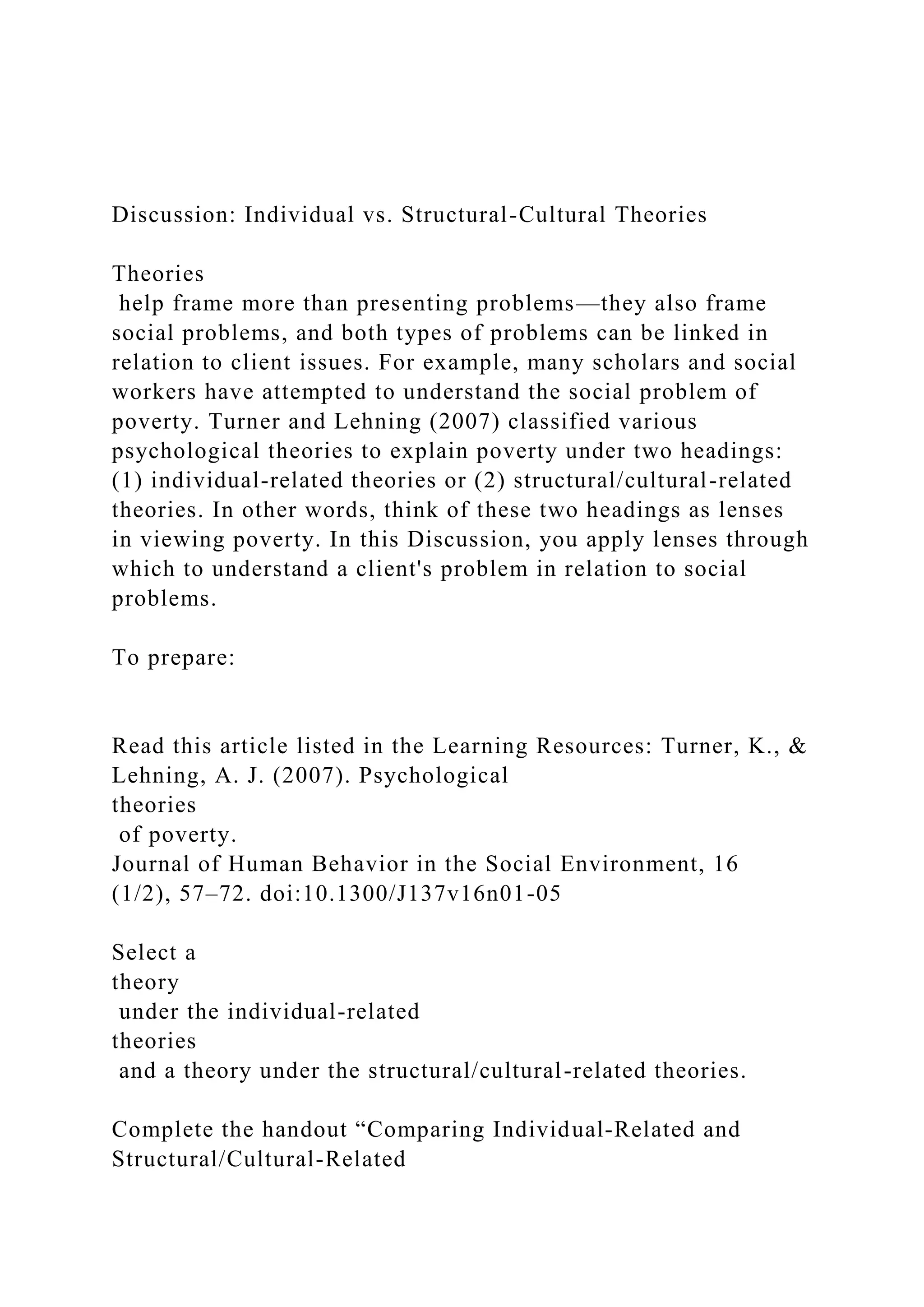 Discussion Individual vs. Structural-Cultural TheoriesTheor | DOCX