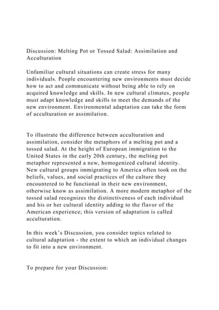 Discussion Melting Pot or Tossed Salad Assimilation and Accult | PDF