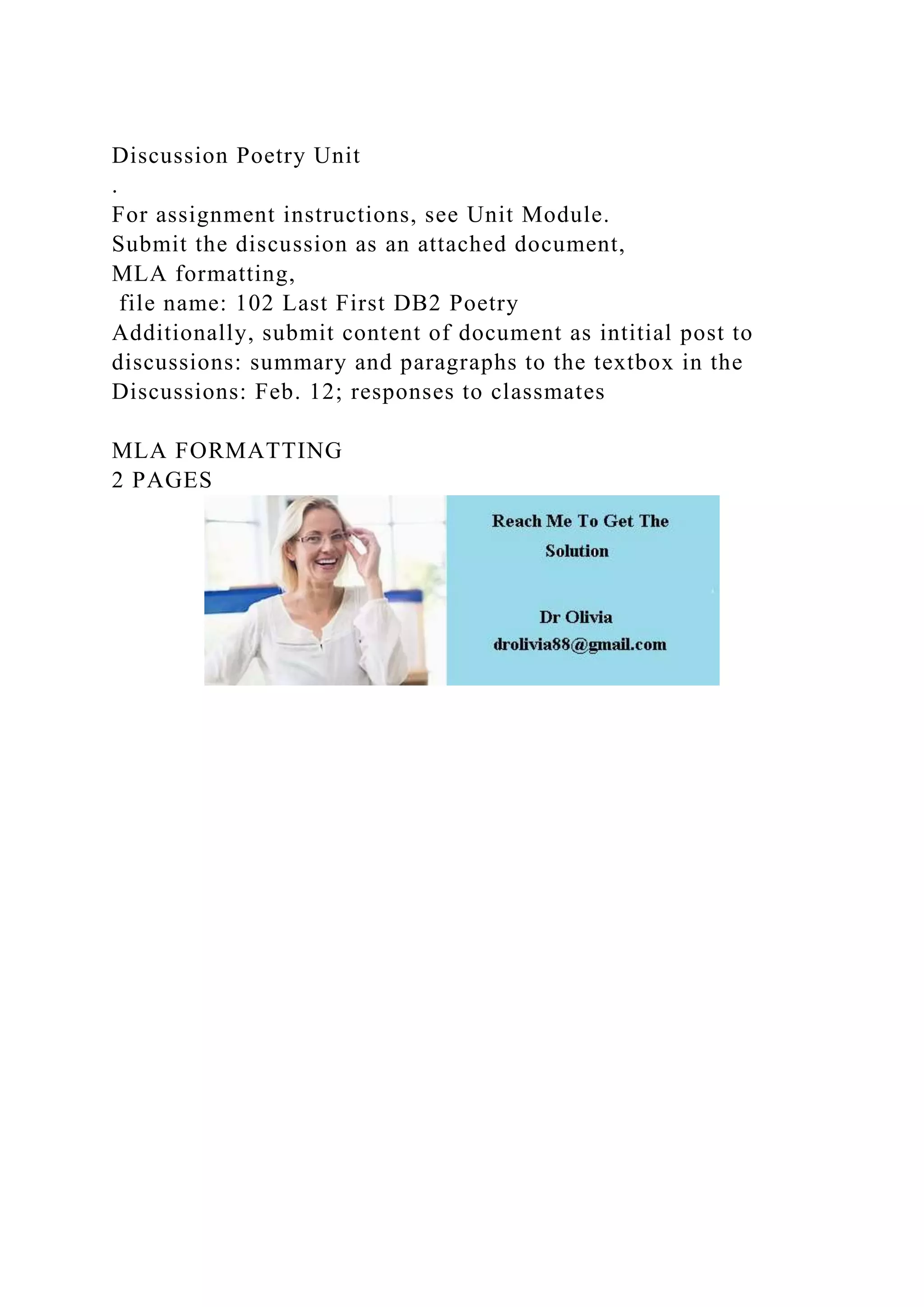 Discussion Poetry Unit .For assignment instructions, see Unit Mo.docx