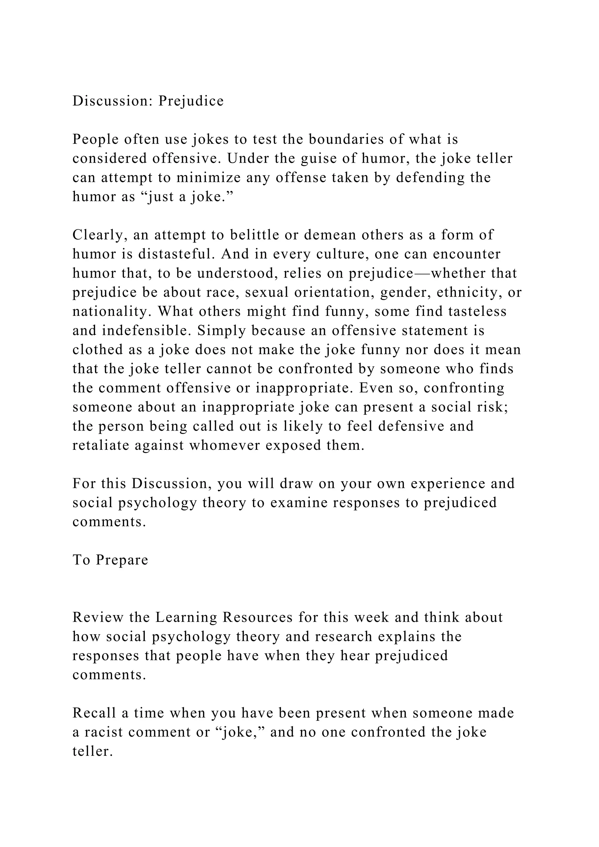 Discussion PrejudicePeople often use jokes to test the boundari.docx