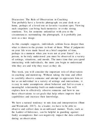 Discussion The Role of Observation in CoachingYou probably have | DOCX