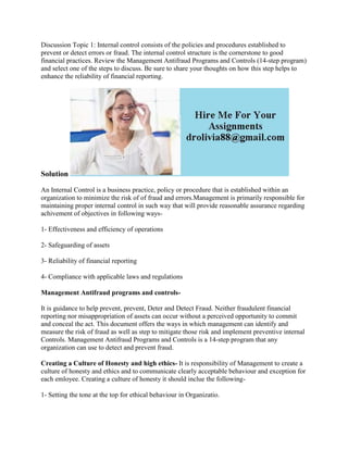 Discussion Topic 1- Internal control consists of the policies and proc.docx