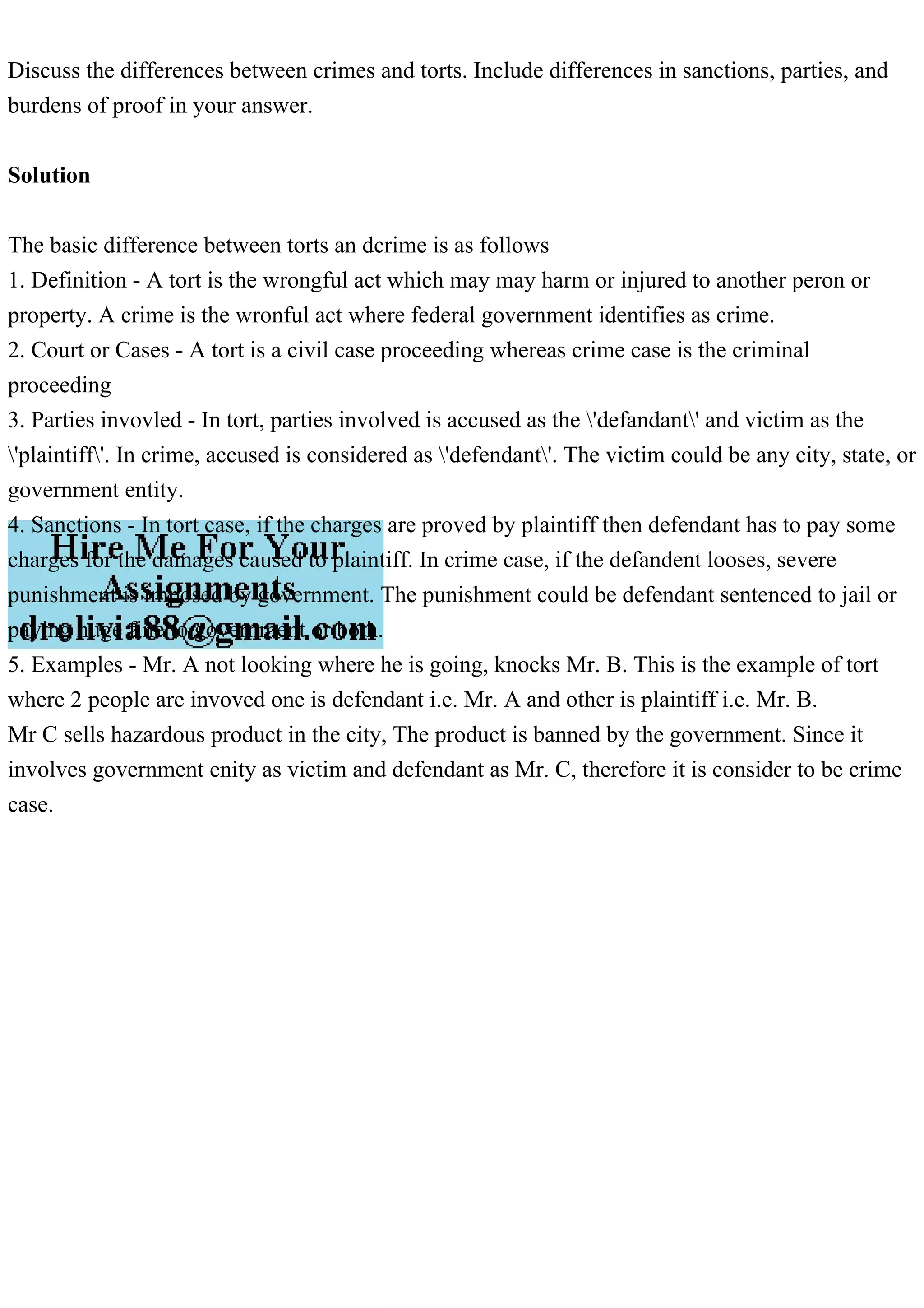 Discuss the differences between crimes and torts. Include difference.pdf