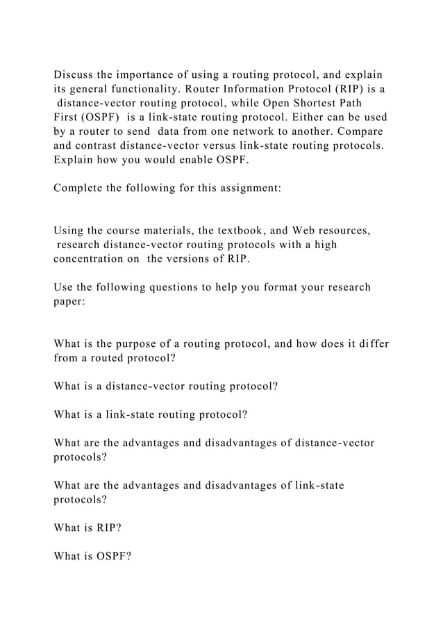 Discuss The Importance Of Using A Routing Protocol And Explain Its Docx