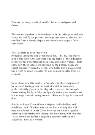 Discuss the many levels of conflict between Antigone and Creon. | PDF