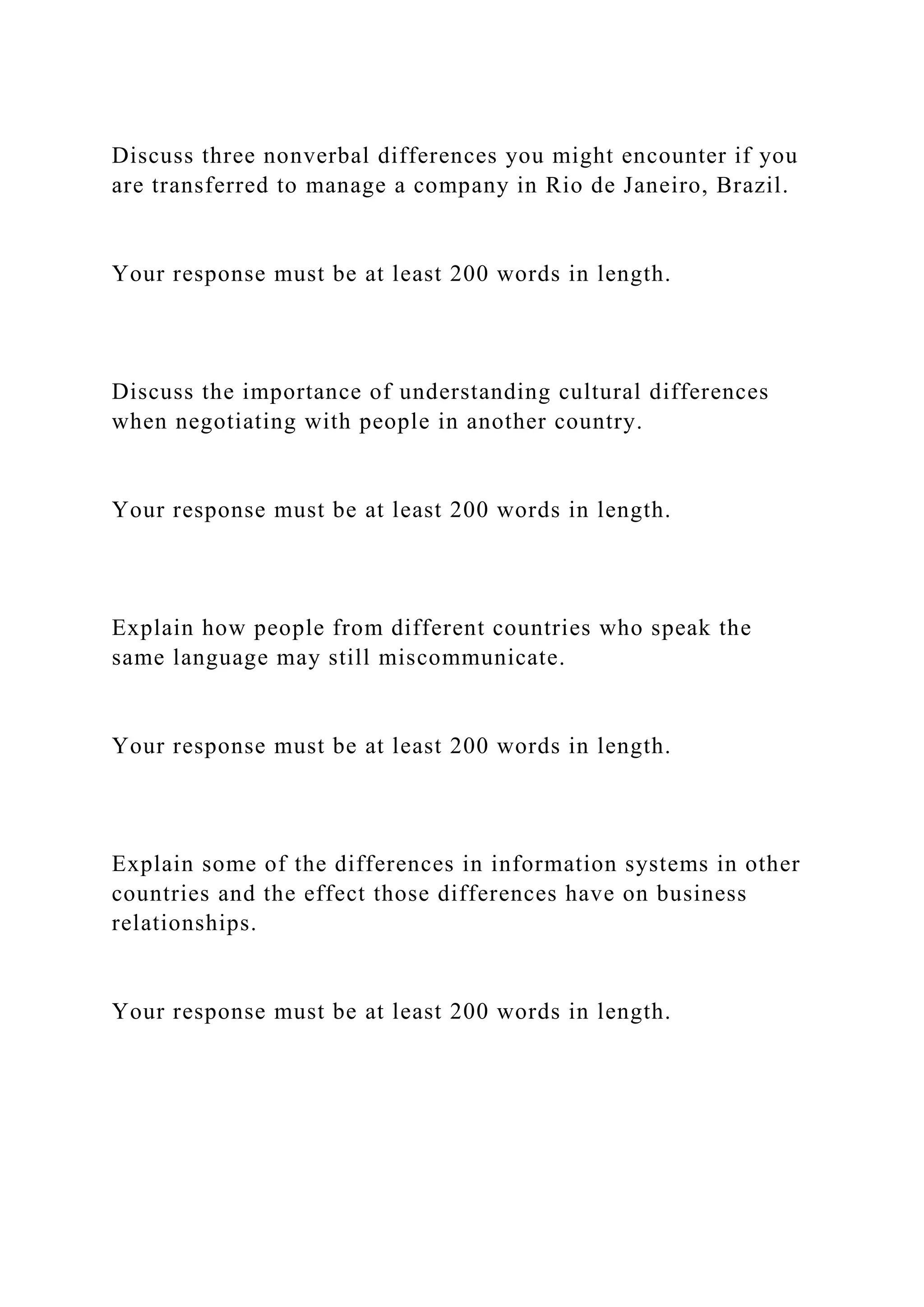 Discuss three nonverbal differences you might encounter if you are t.docx