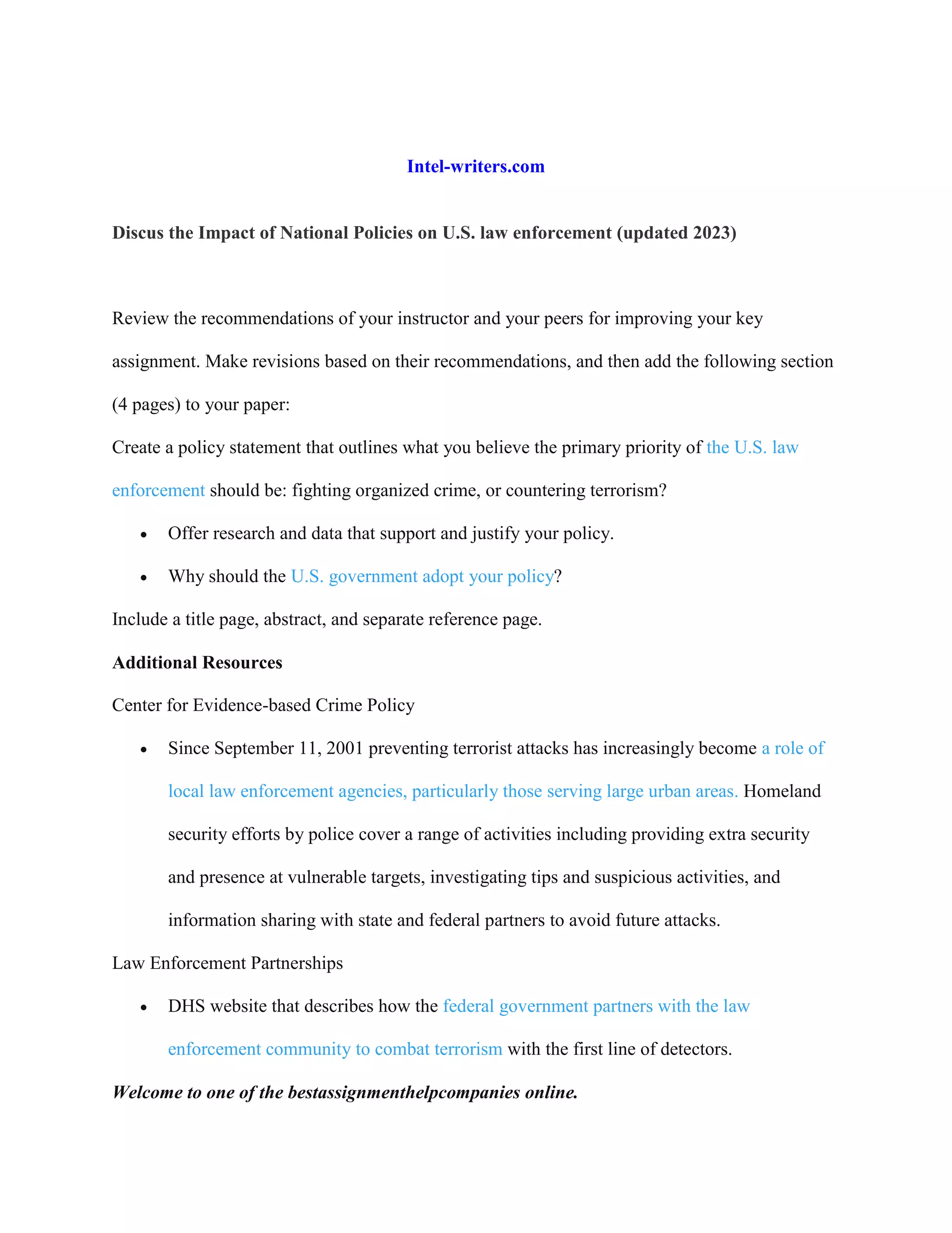 Discus the Impact of National Policies on U.S. law enforcement (updated ...