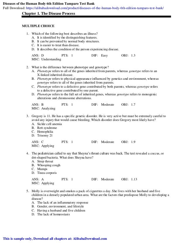 Diseases of the Human Body 6th Edition Tamparo Test Bank