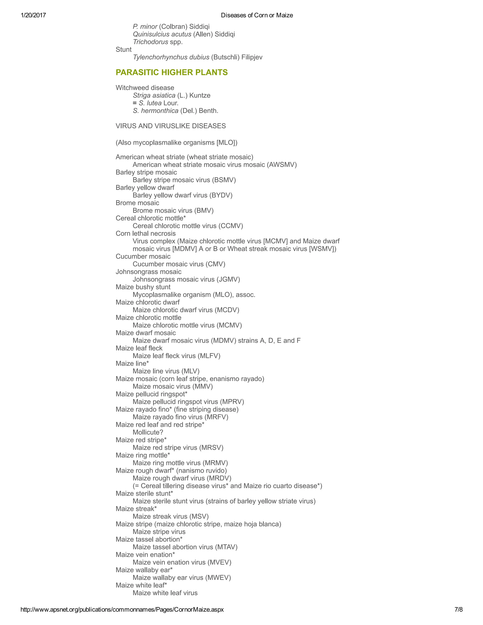 Diseases of corn or maize | PDF