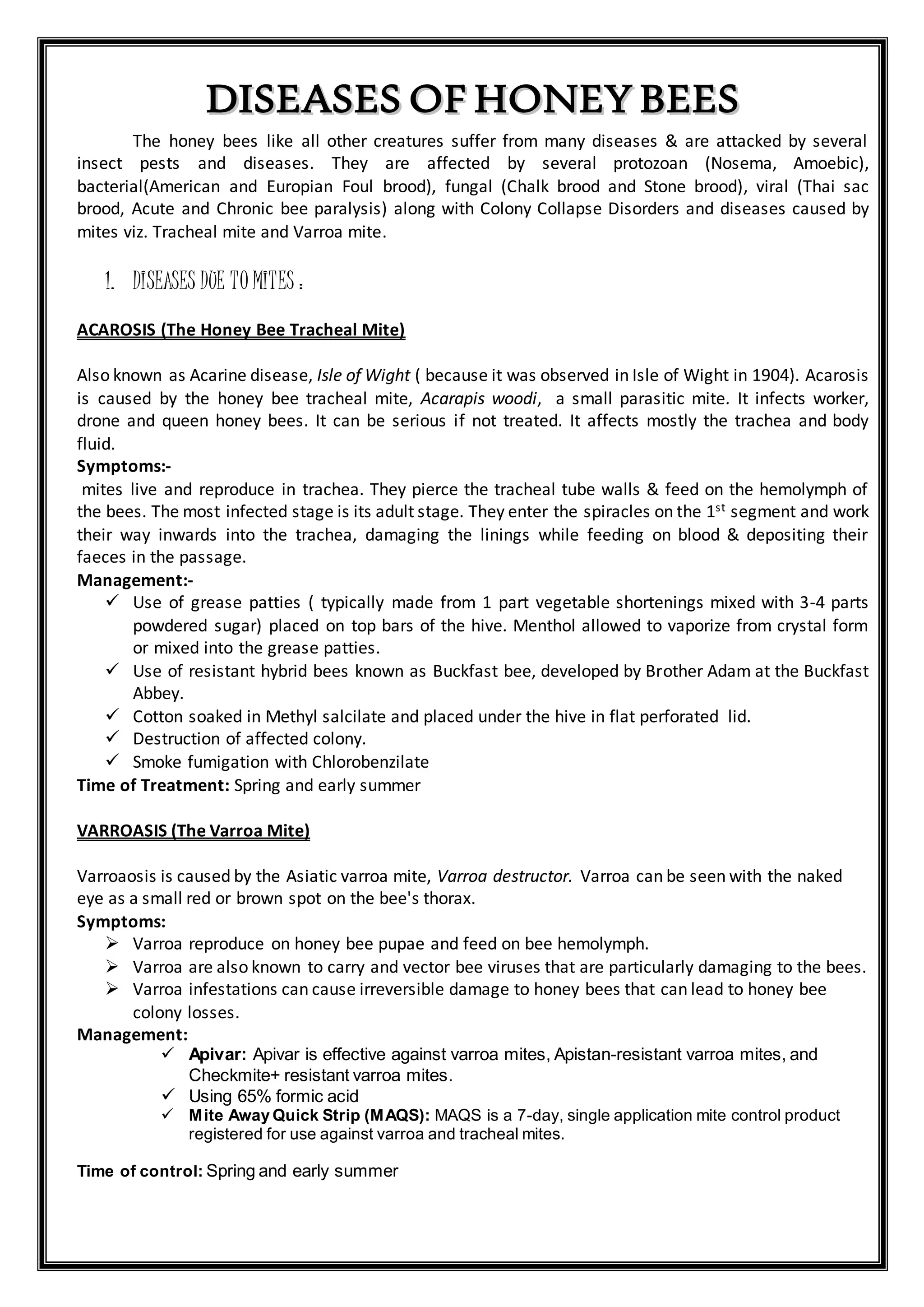 Diseases of honey bees | DOCX