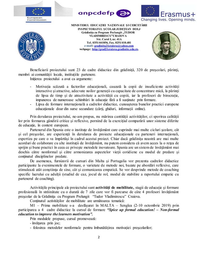 Proiect Erasmus + la Gradinita cu P.P. "Tudor Vladimirescu" Craiova | PDF | Free Download
