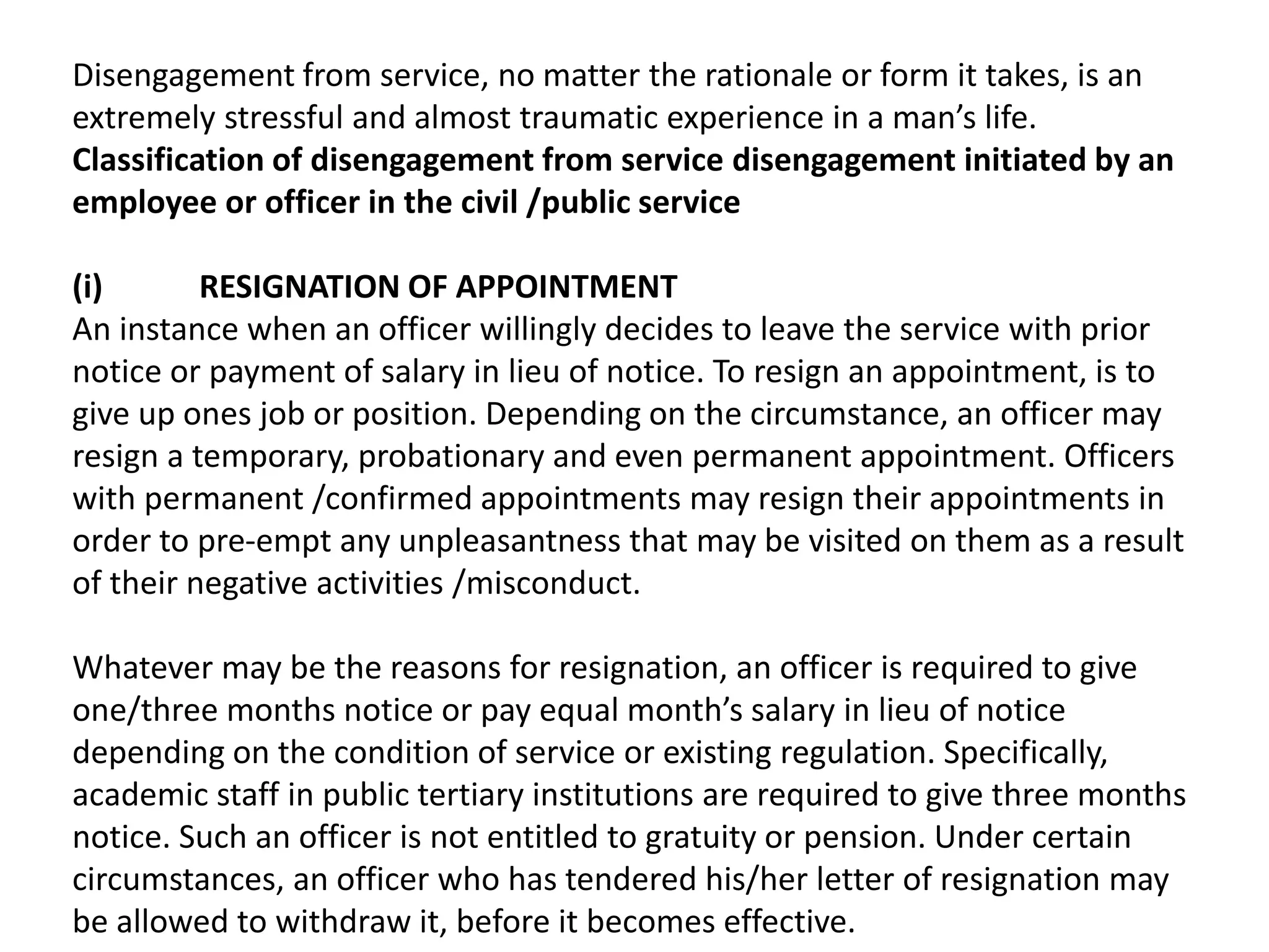 Disengagement from the service | PPTX
