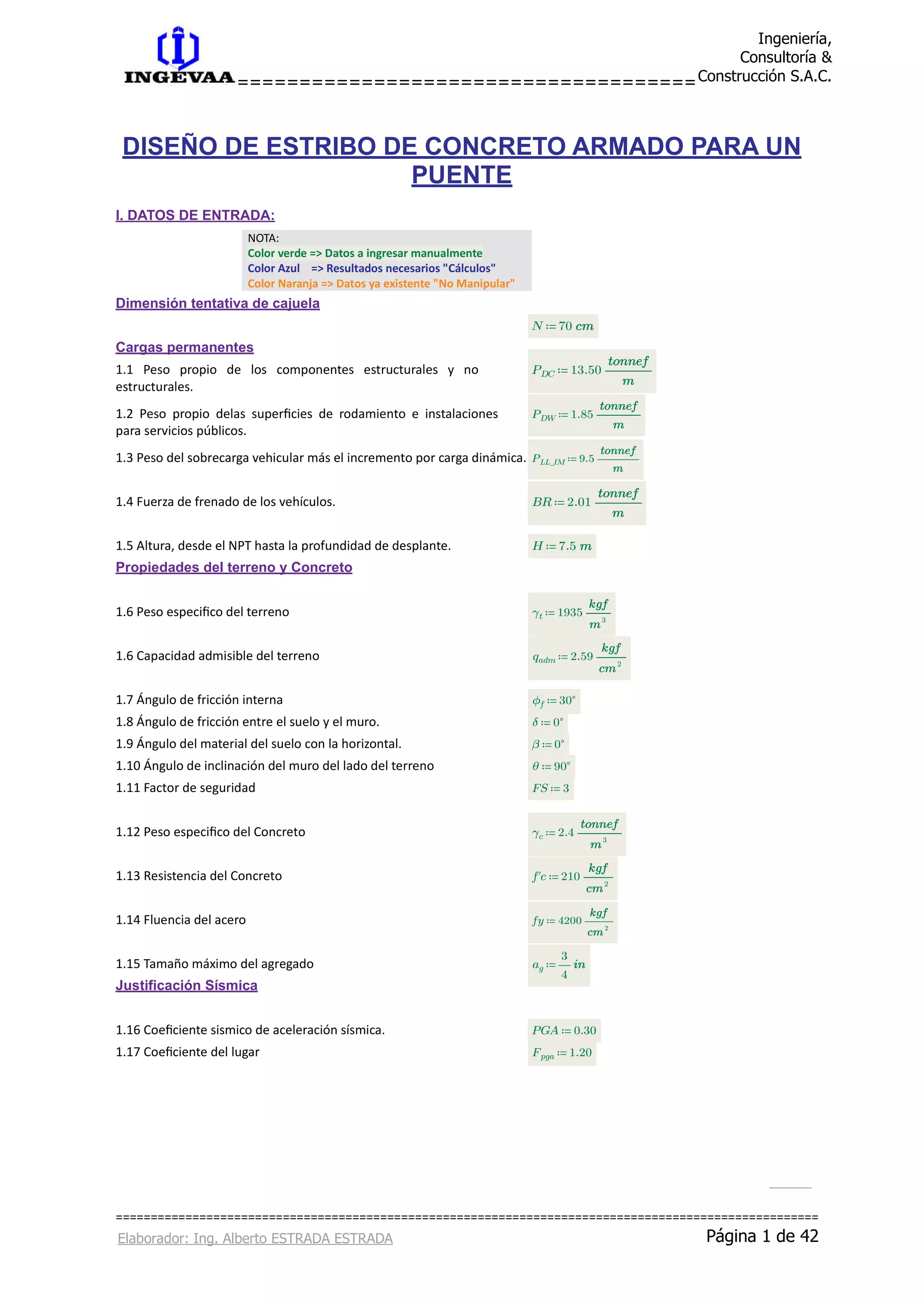 Diseño de estribo para puente desarrollado en mathcad ingevaa ...