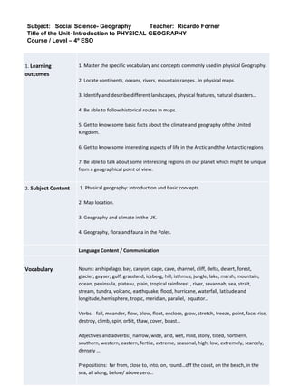 Diseño de la unidad aicle physical geography | PDF