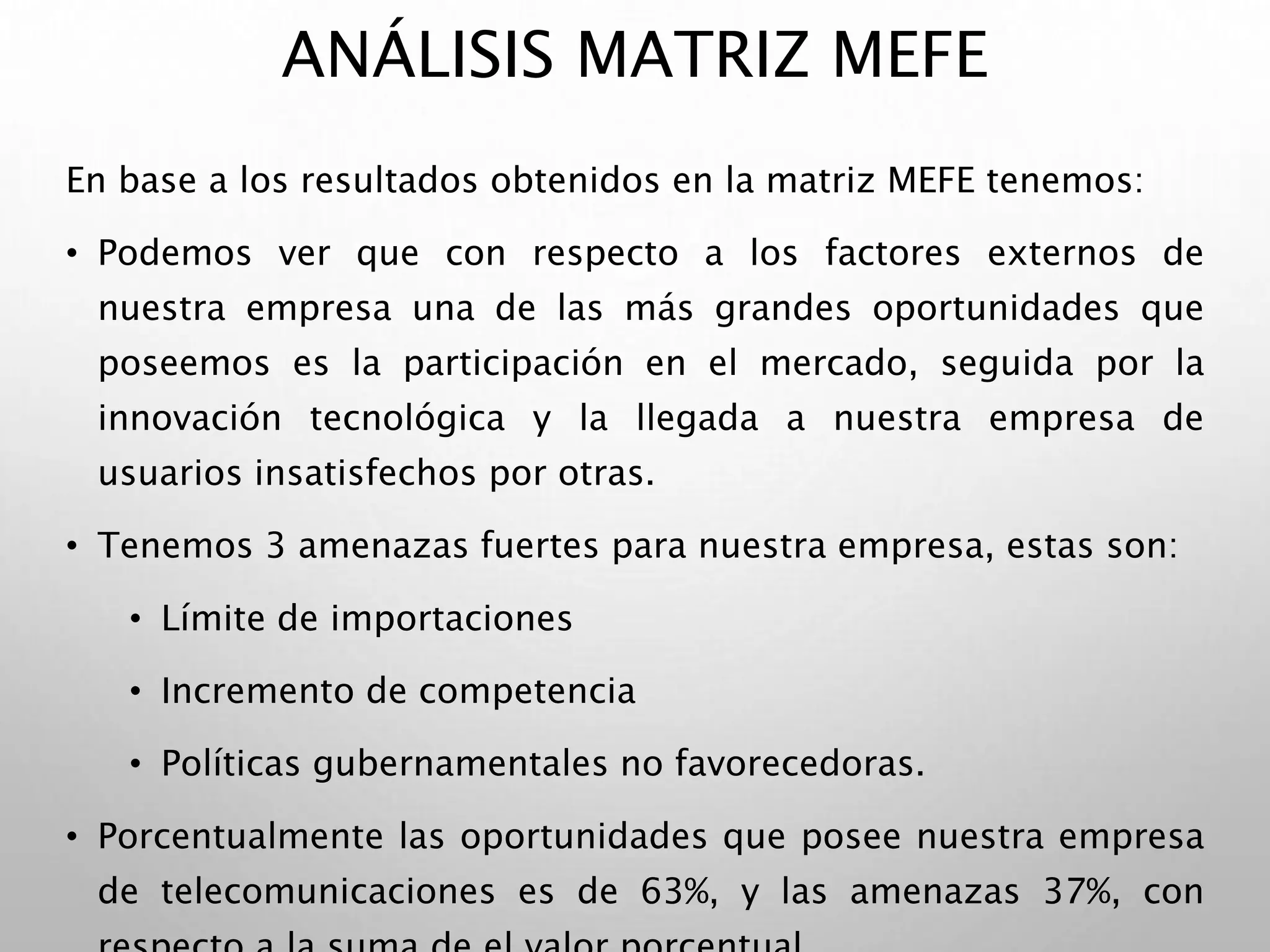 Diseño de matrices para elaboracion de estrategias CONECEL ECUADOR ...