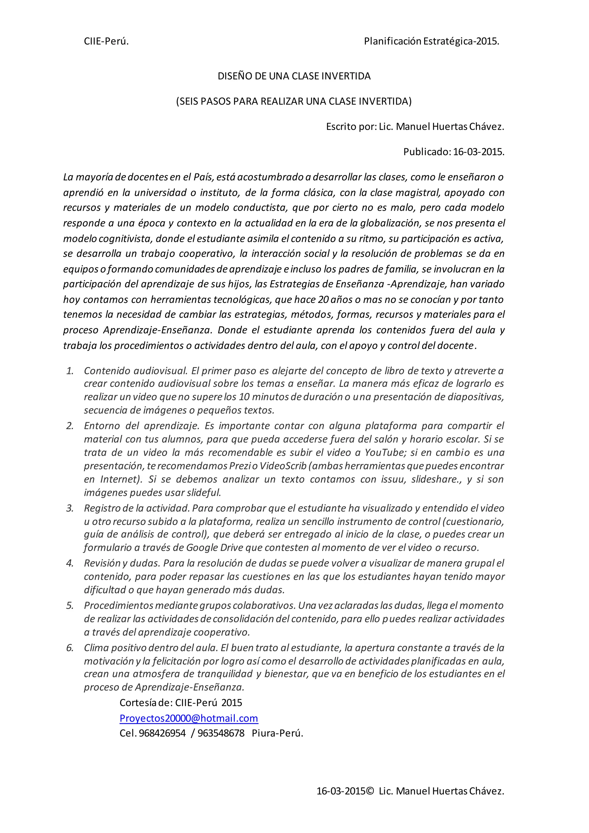 Diseño de una clase invertida, seis pasos para realizar una clase ...