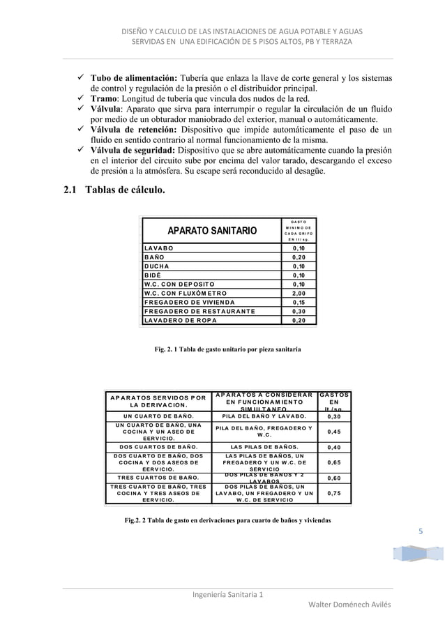 Diseño y calculo de las instalaciones de agua potable y agua servidas ...