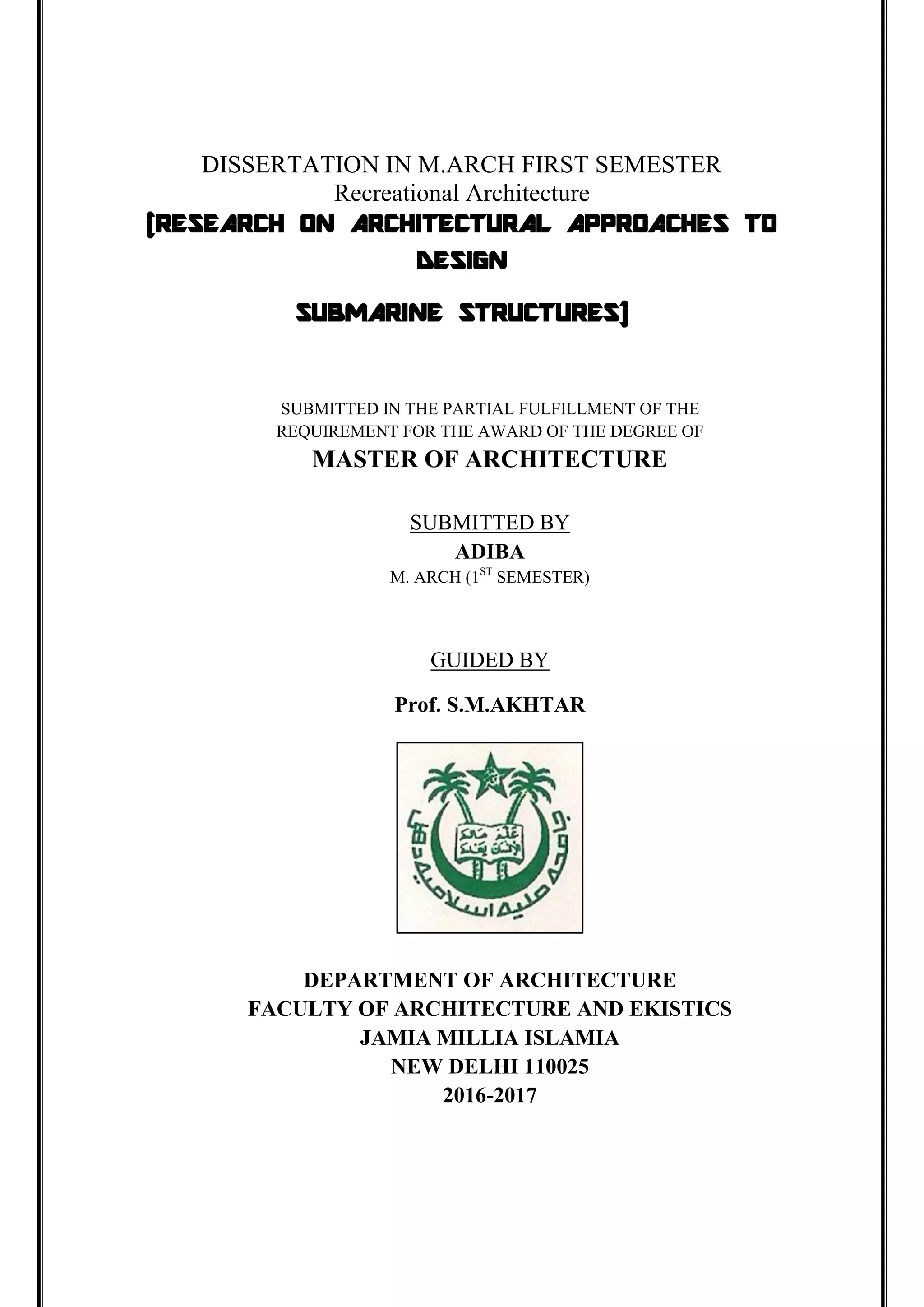 Dissertation report on underwater structures with proposal | PDF