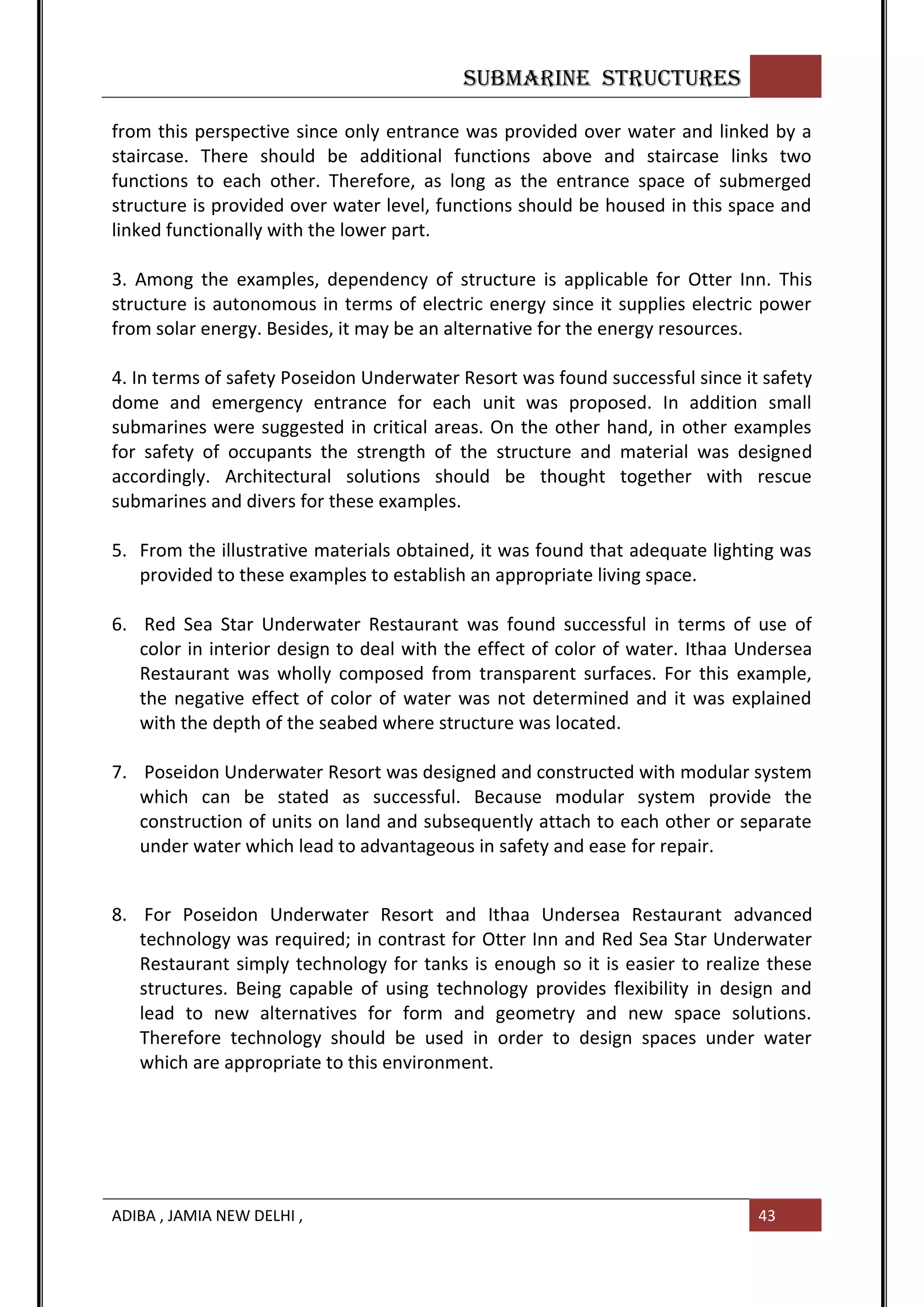 Dissertation report on underwater structures with proposal | PDF