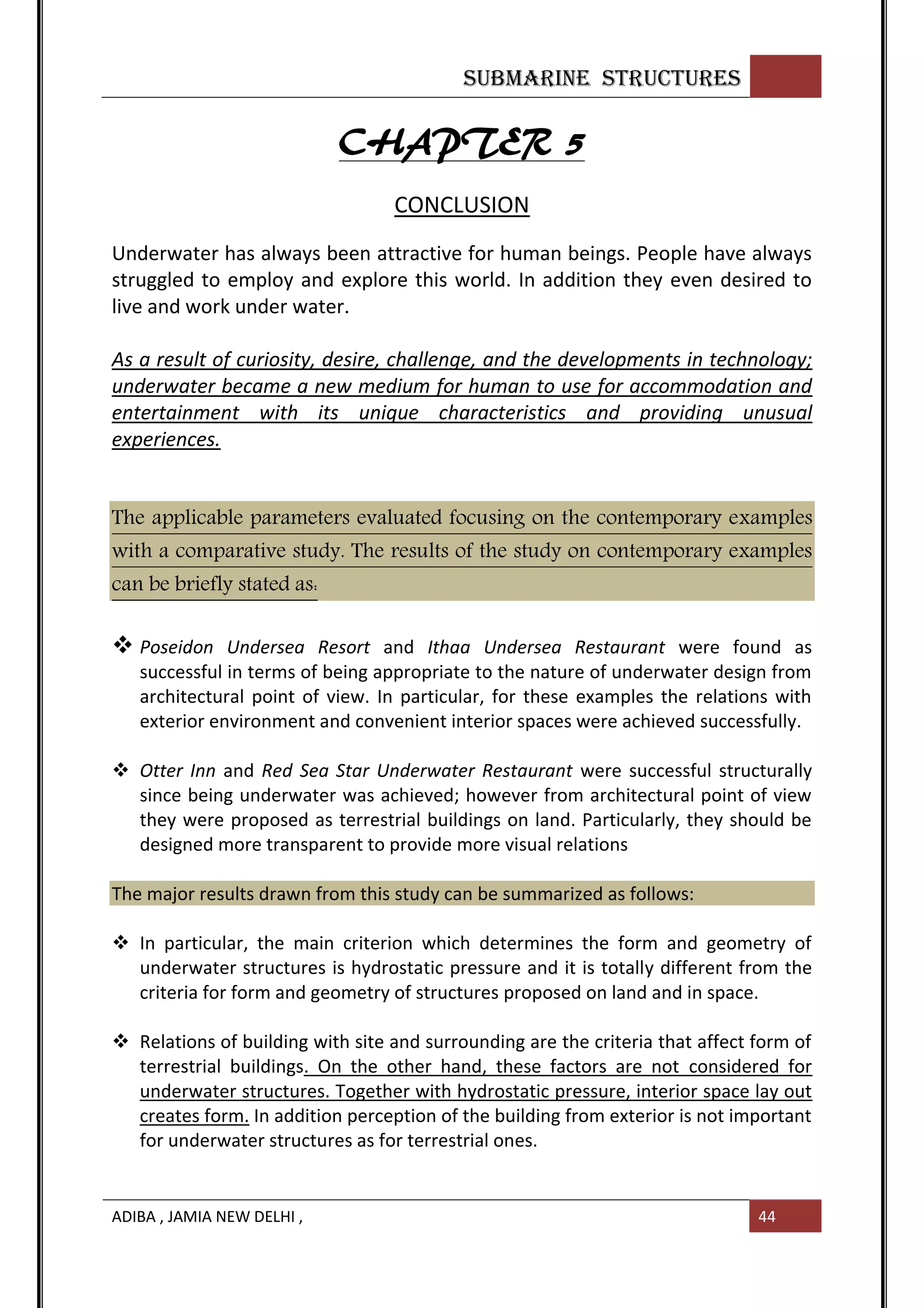 Dissertation report on underwater structures with proposal | PDF