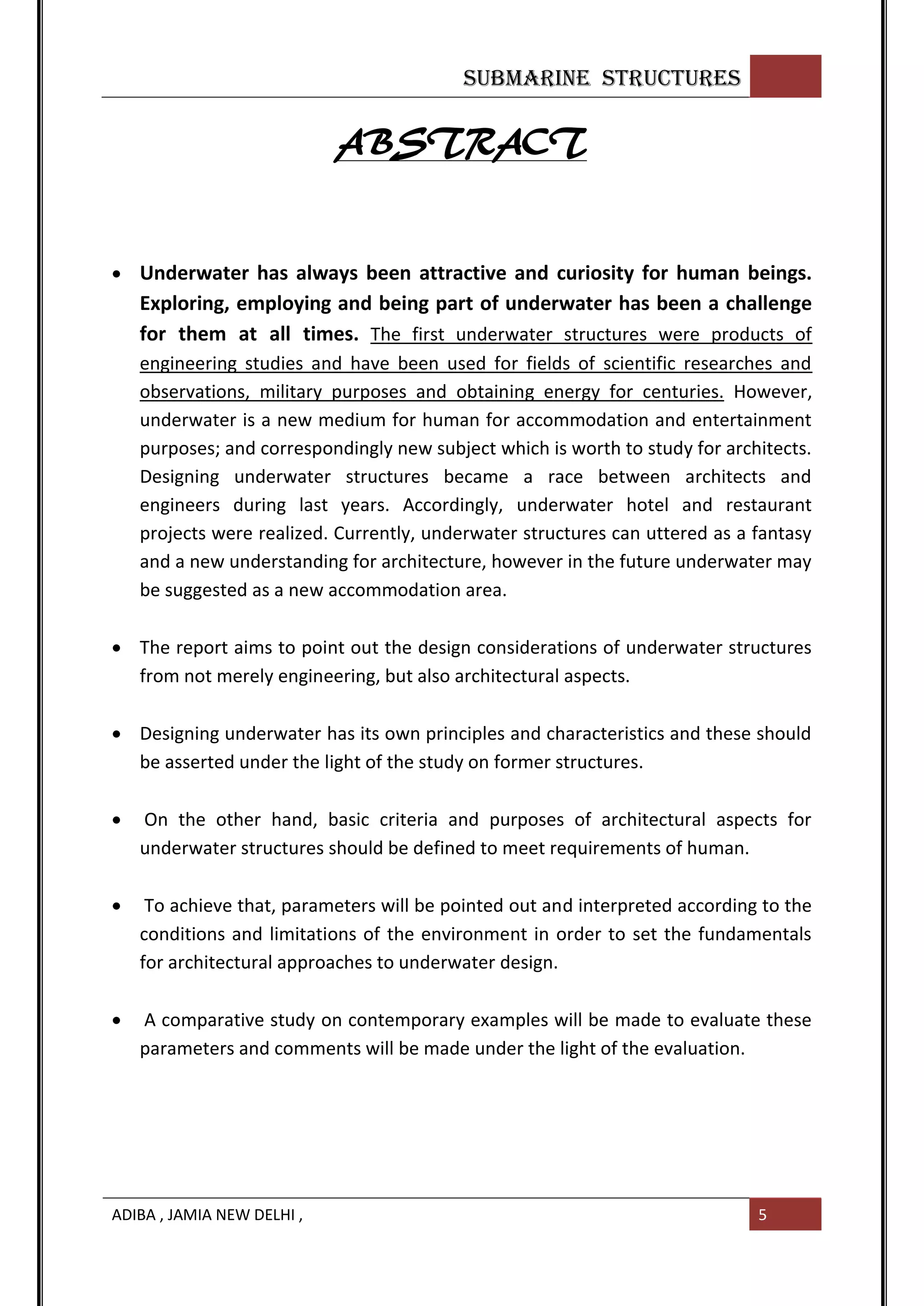 Dissertation report on underwater structures with proposal | PDF