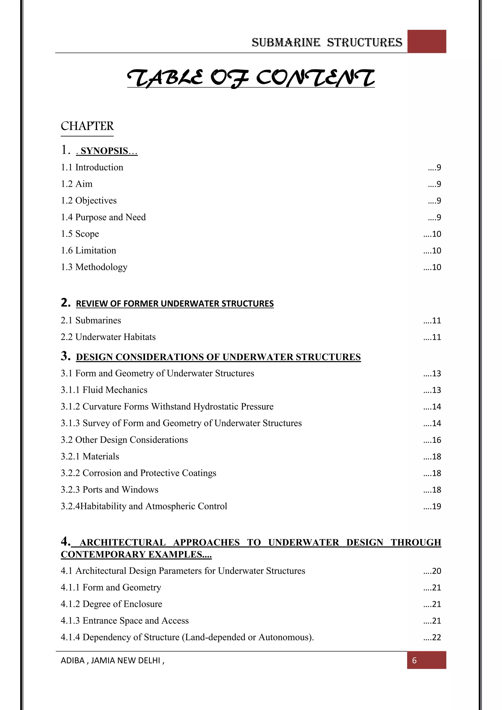 Dissertation report on underwater structures with proposal | PDF