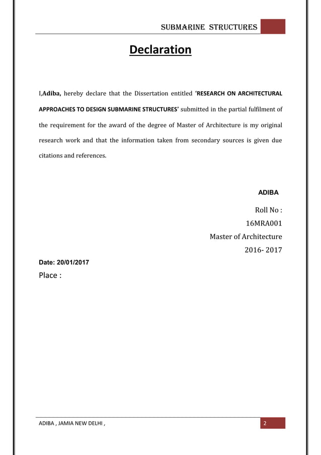 Dissertation report on underwater structures with proposal | PDF