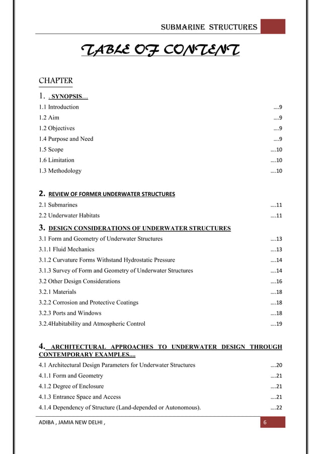 Dissertation report on underwater structures with proposal | PDF