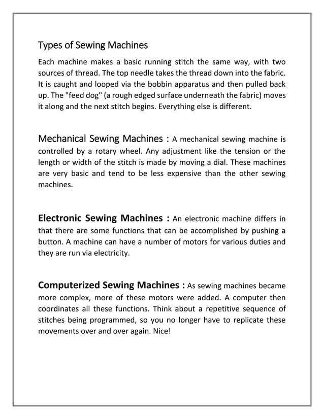 Types Of Sewing Machines | PDF