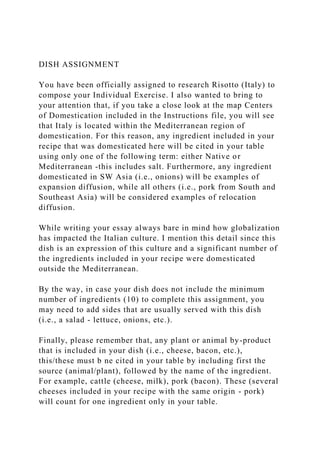 DISH ASSIGNMENT You have been officially assigned to research .docx ...