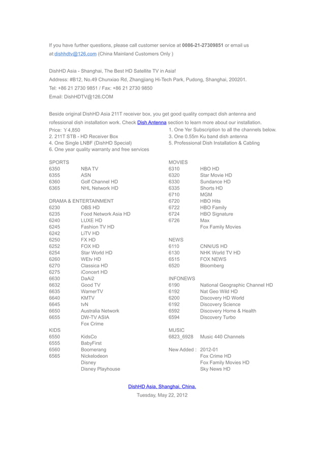 Dish hd asia-shanghai-company-introduction | PDF | Home Entertainment ...