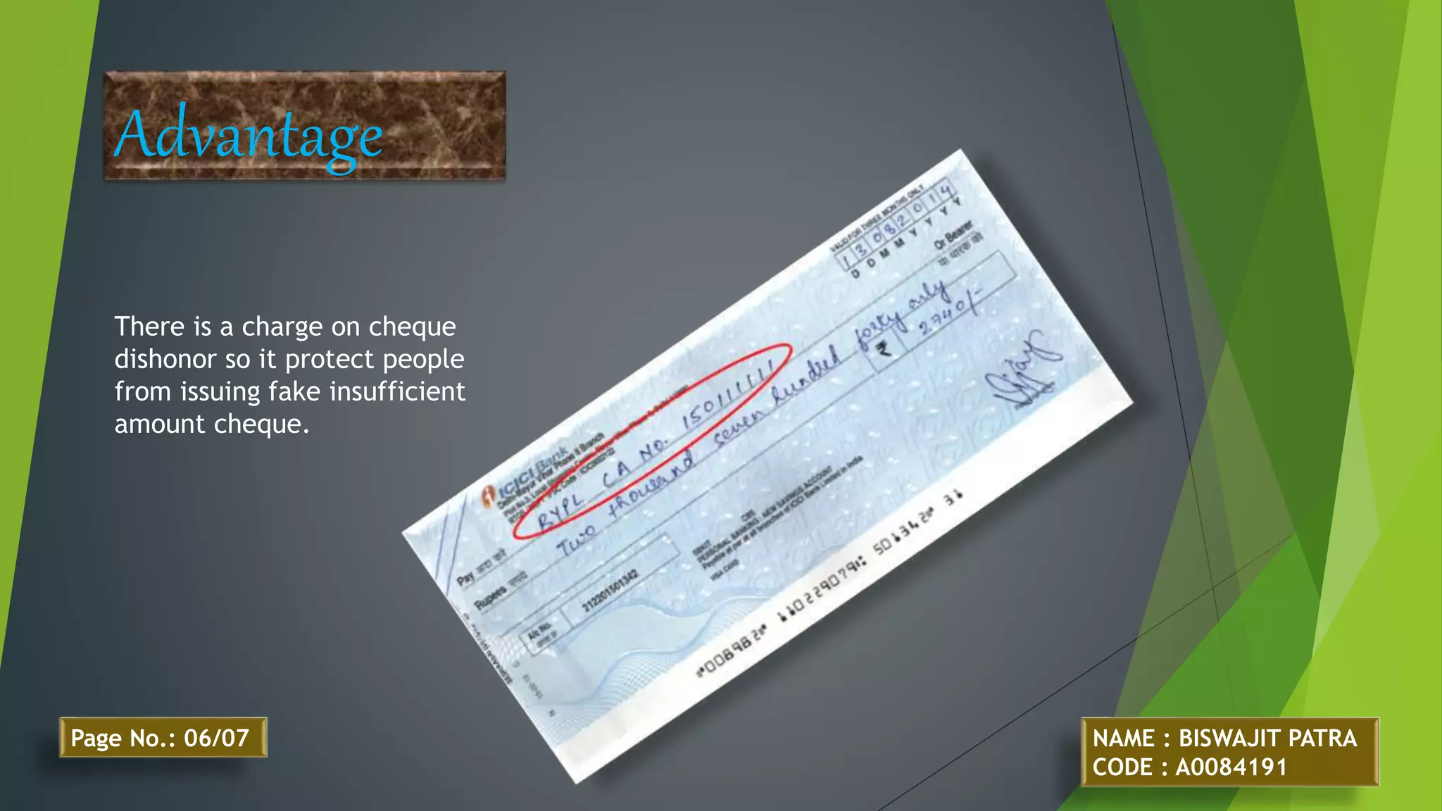 Dishonor of cheque | PPSX | Law