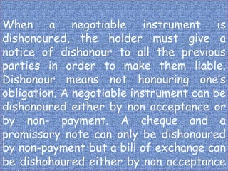 Dishonour of a negotiable instrument | PPTX