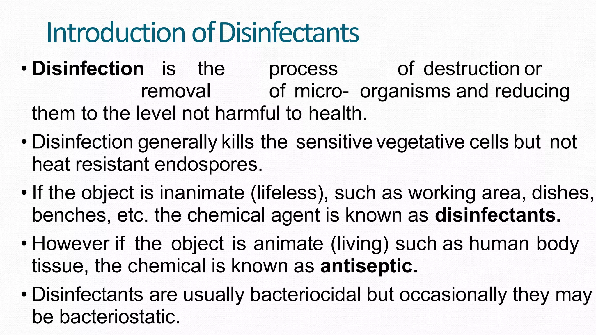 Disinfectants classification and mode of action of disinfectants | PPTX