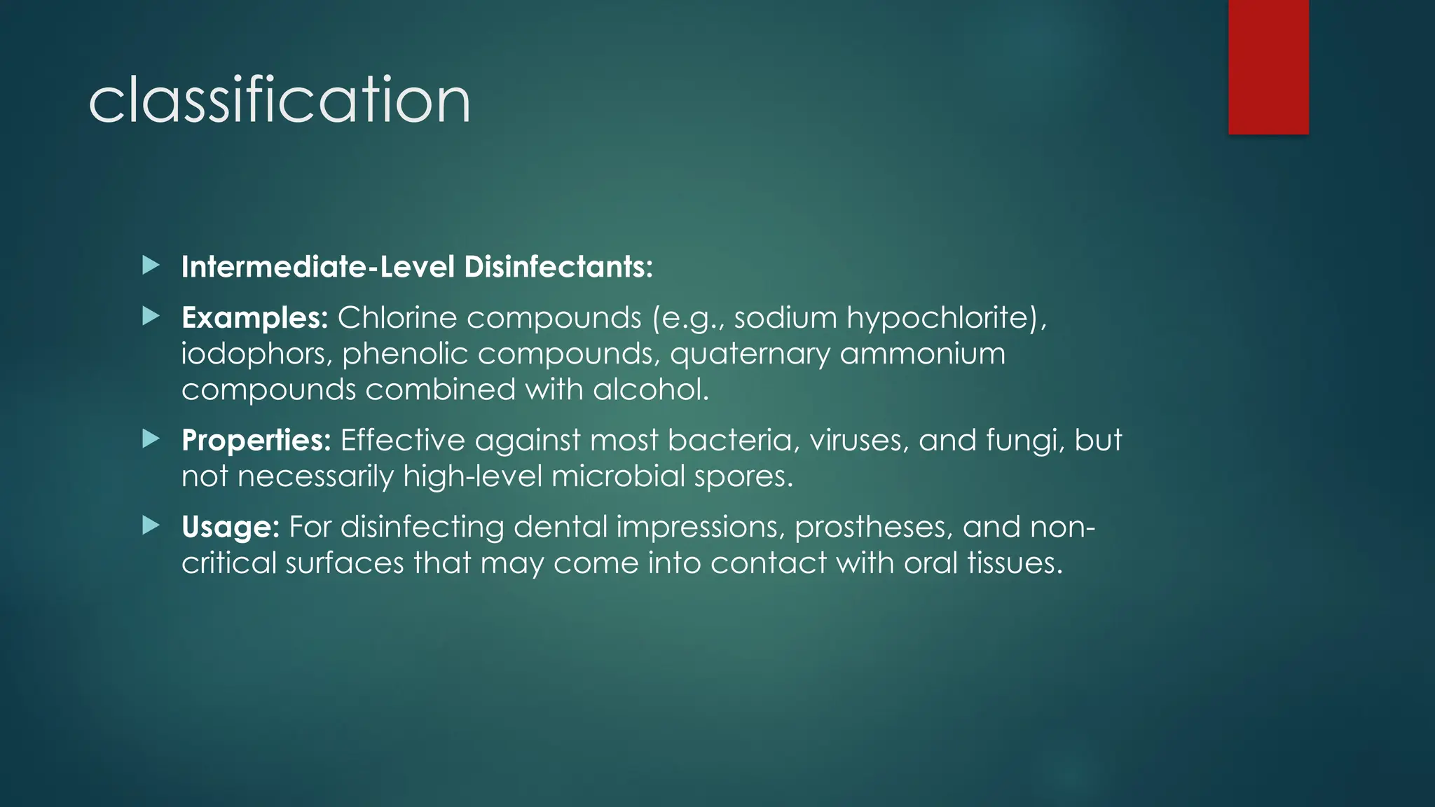 DISINFECTANTS CLASSIFICATION, TYPES AND USEAGE.pptx